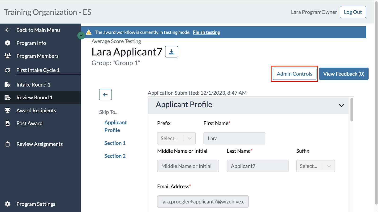 Review Round Admin Controls Button – NextZen