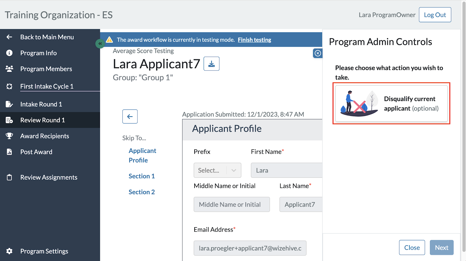 Review Round Admin Controls Button – NextZen