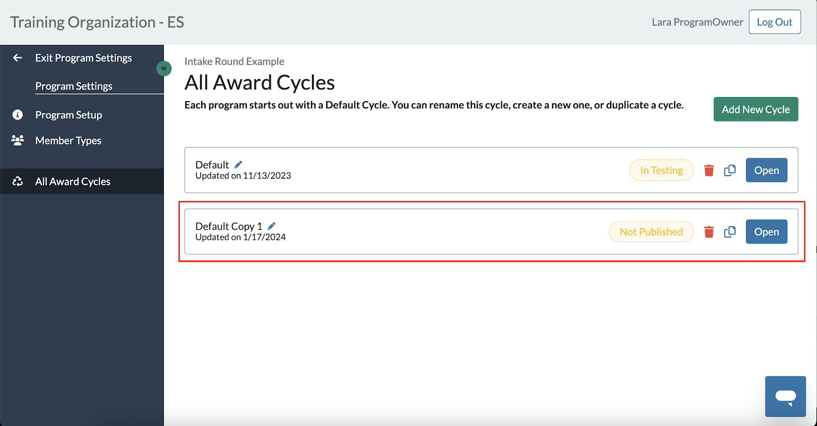 Duplicate an Award Cycle – NextZen