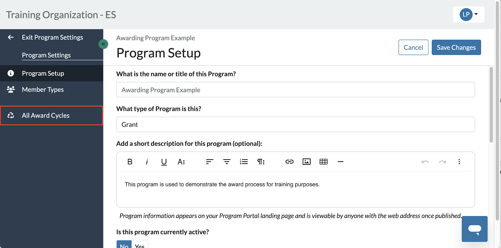 Award Setup – NextZen