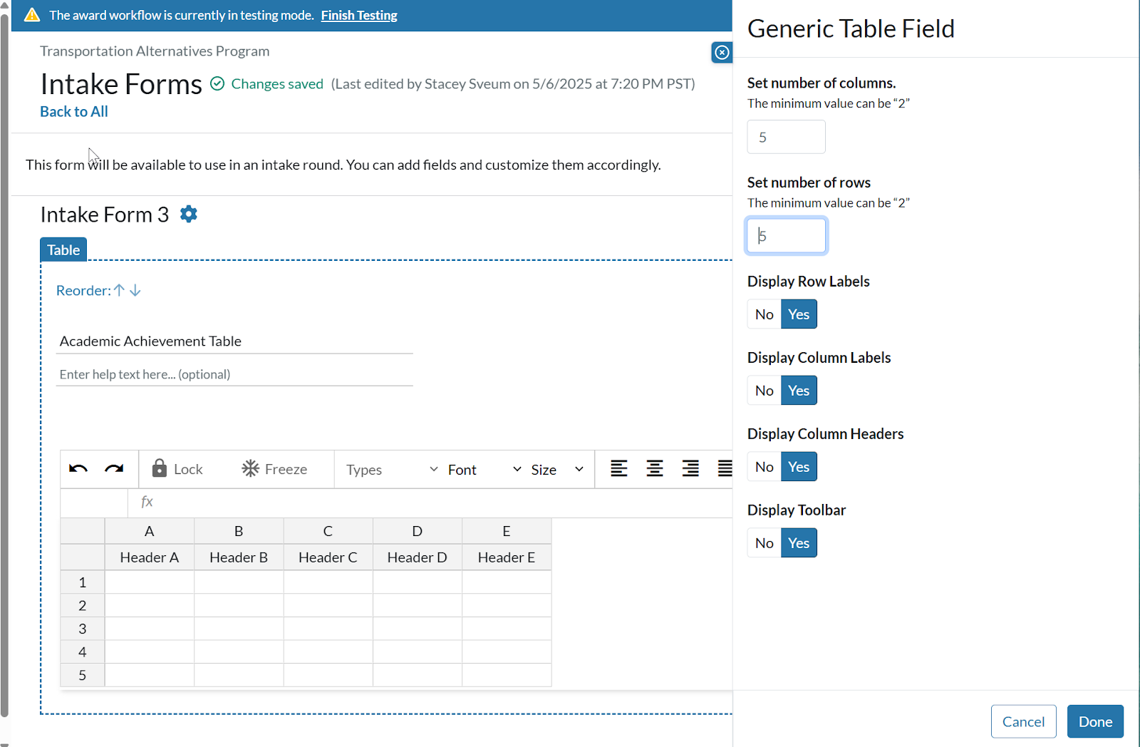 Using the Table Form Field – NextZen