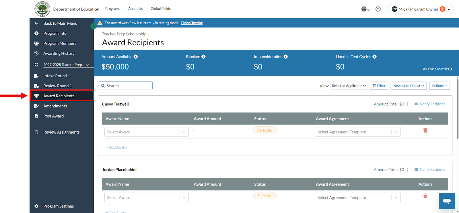 Award Multiple Applicants at Once (Bulk Award) – NextZen